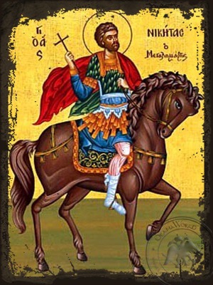 Saint Nicetas the Great Martyr on Horseback - Aged Byzantine Icon ...
