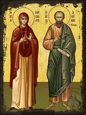 Saints Aquila and Priscilla the Apostles - Aged Byzantine Icon ...