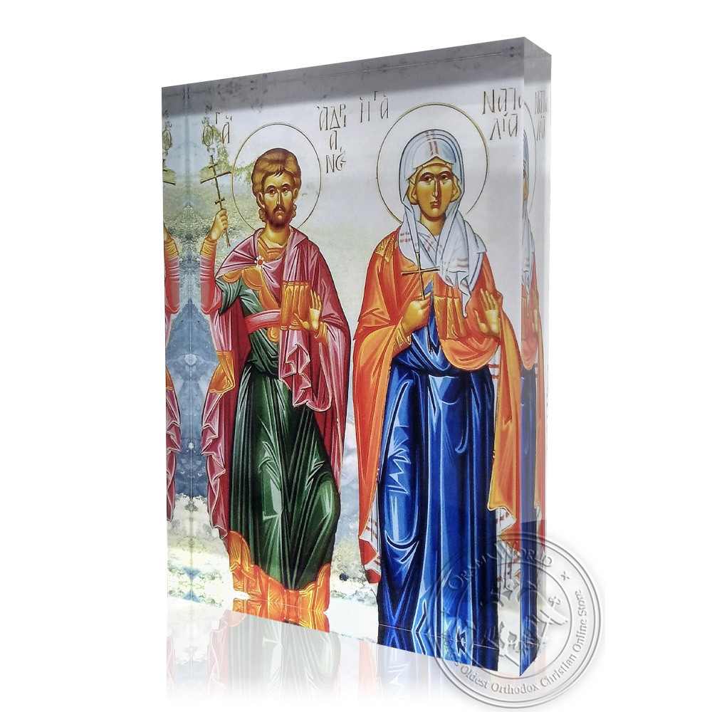 Saints Adrian and Natalia - Diaphanous Byzantine Icon | OramaWorld.com