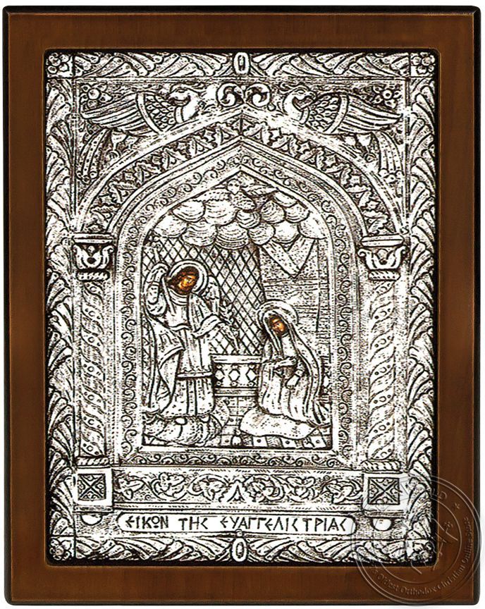 The Annunciation with the temple of Tinos - Silver Icon | OramaWorld.com