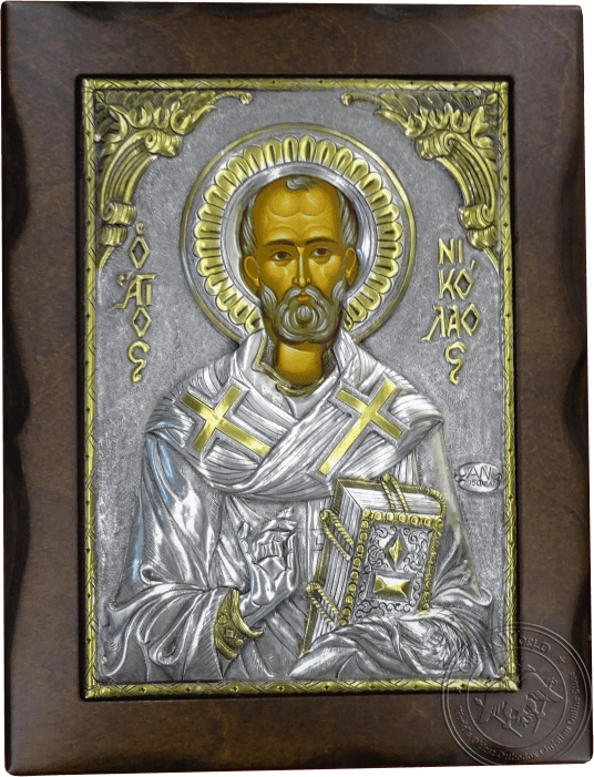 Saint Nicholas - Silver Gold Plated Icon | OramaWorld.com