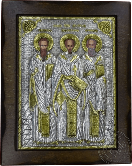 Three Holy Hierarchs - Silver Gold Plated Icon | OramaWorld.com