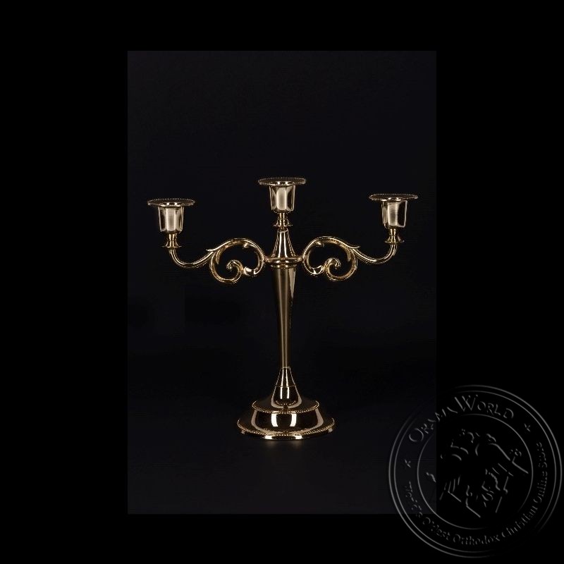 Holy Table Triple Candlestick Gold Plated - 1010-11 | OramaWorld.com