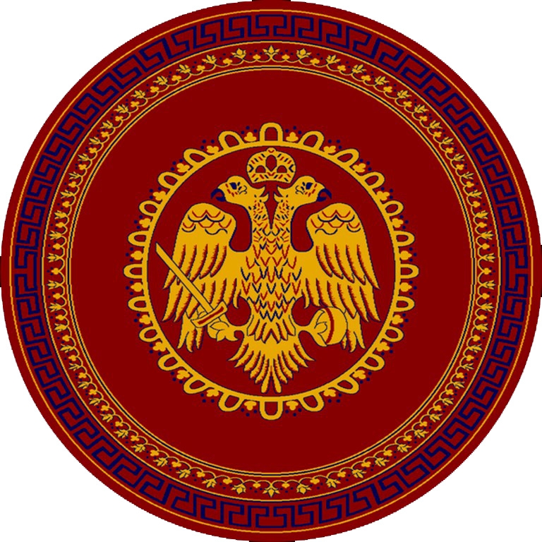 Round Ecclesiastical Carpet with Double-headed Eagle and Meander in Red ...