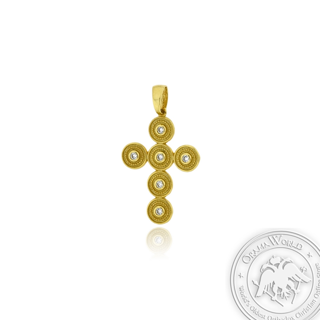 Byzantine Christening Cross for Girls made of Yellow Gold and Cubic ...