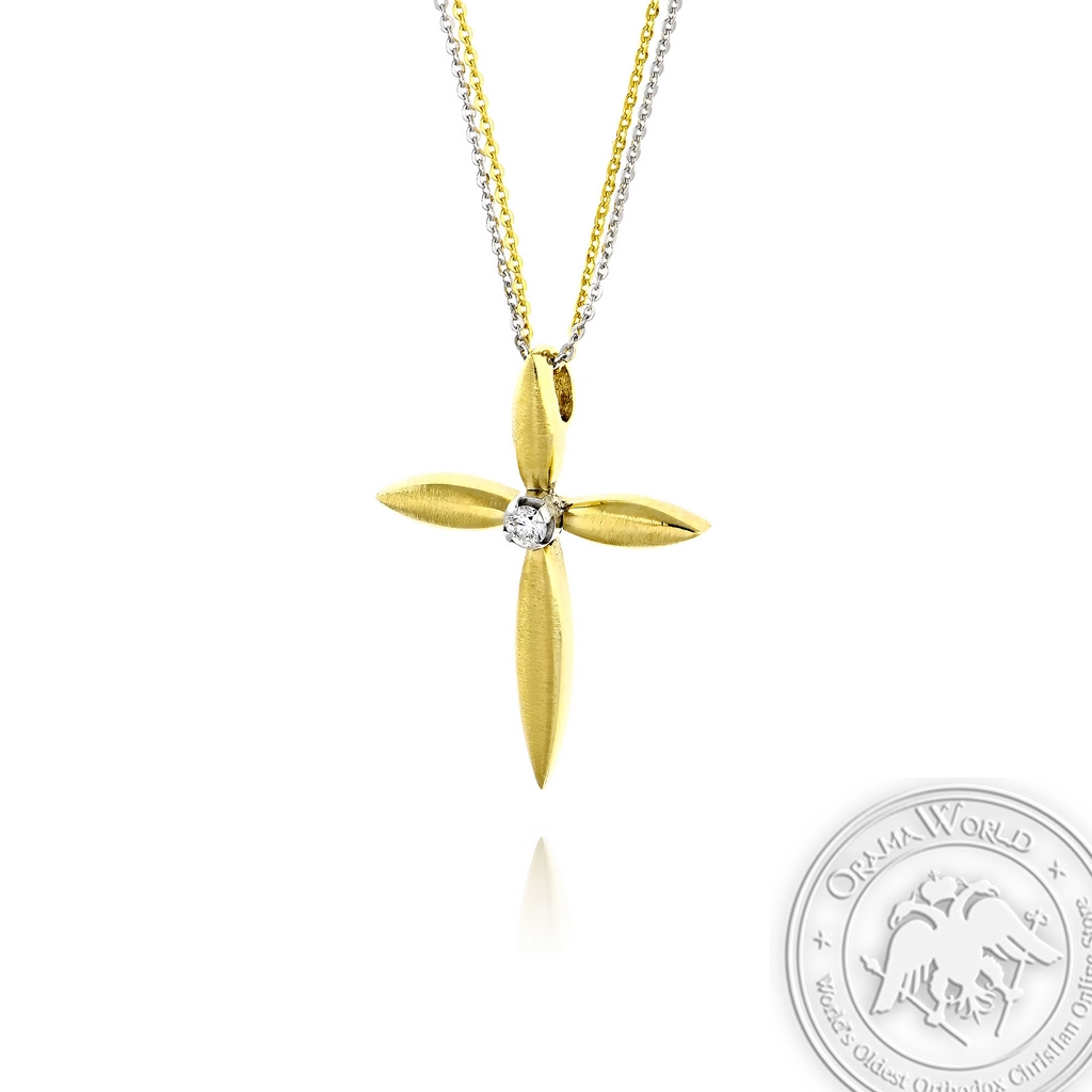 Christening Cross with Chain for Girls made 14K Yellow and White Gold ...