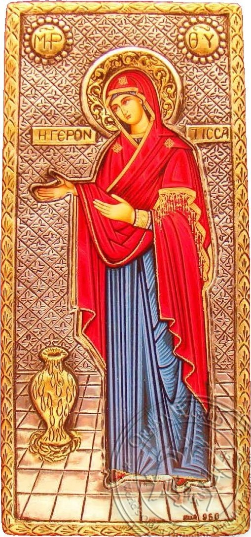Holy Virgin Gerontissa - Silver Gold Icon | OramaWorld.com