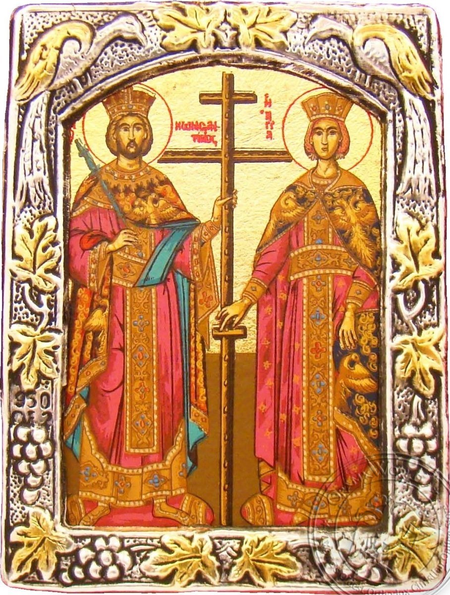 Saint Constantine and Saint Helen - Silver Gold Icon | OramaWorld.com