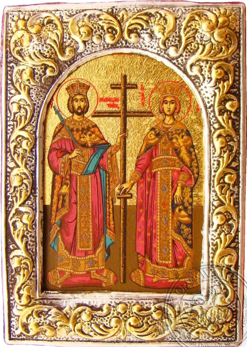Saint Constantine and Saint Helen - Silver Gold Icon | OramaWorld.com