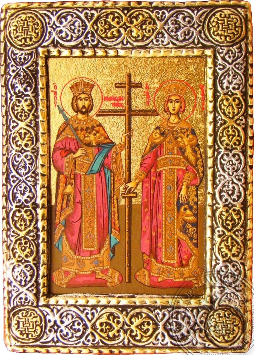 Saint Constantine and Saint Helen - Silver Gold Icon | OramaWorld.com