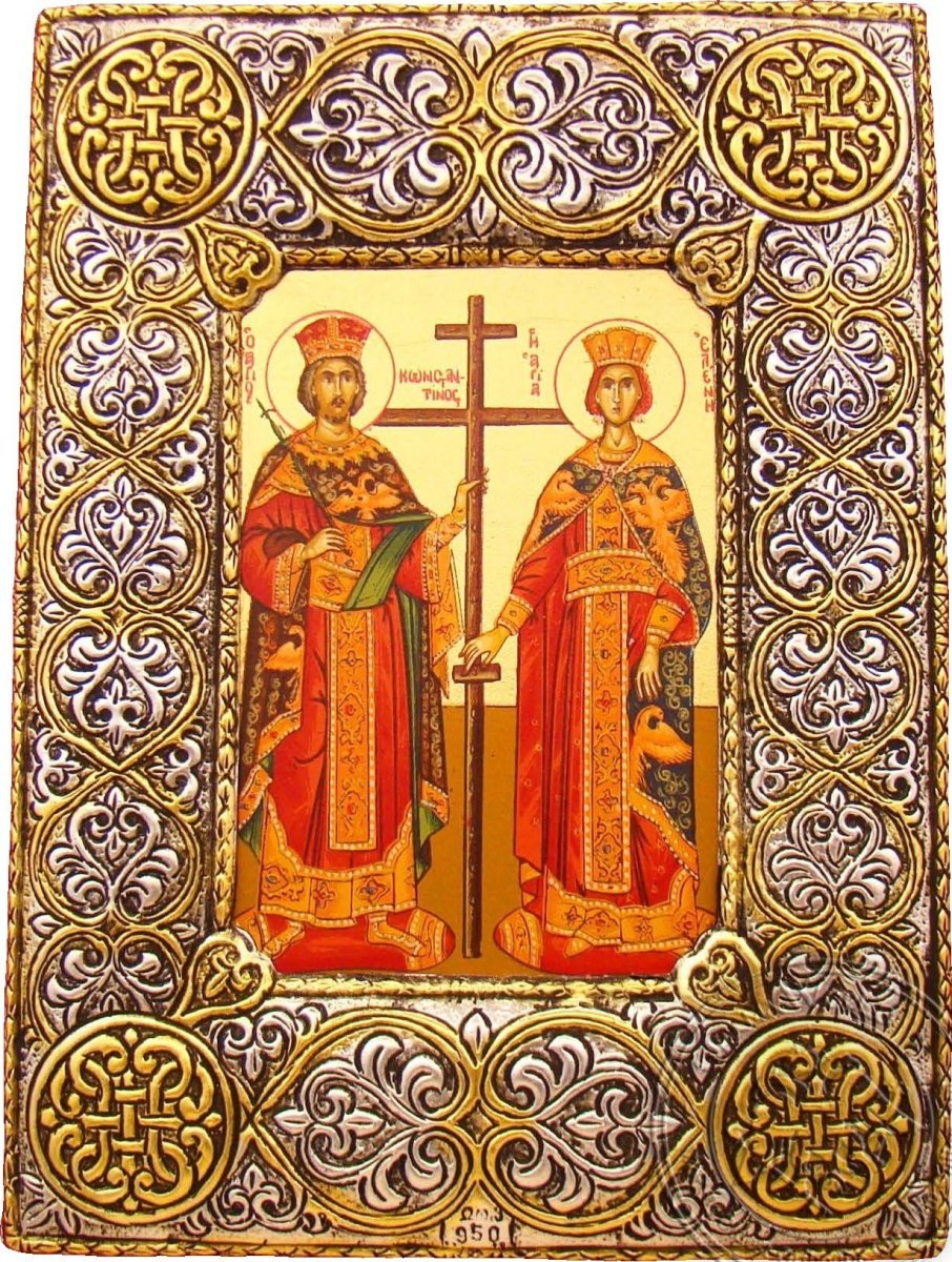 Saint Constantine and Saint Helen - Silver Gold Icon | OramaWorld.com