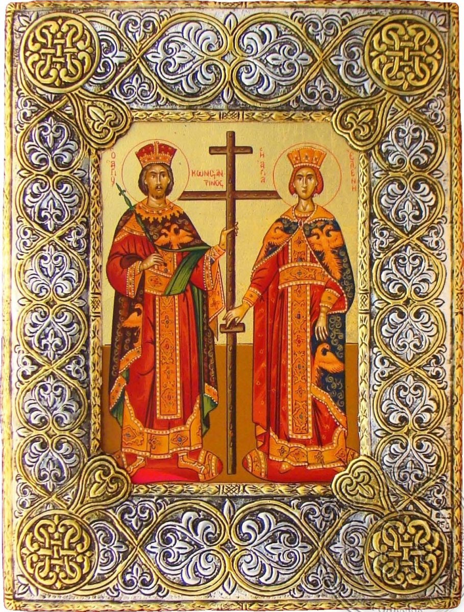 Saint Constantine and Saint Helen - Silver Gold Icon | OramaWorld.com