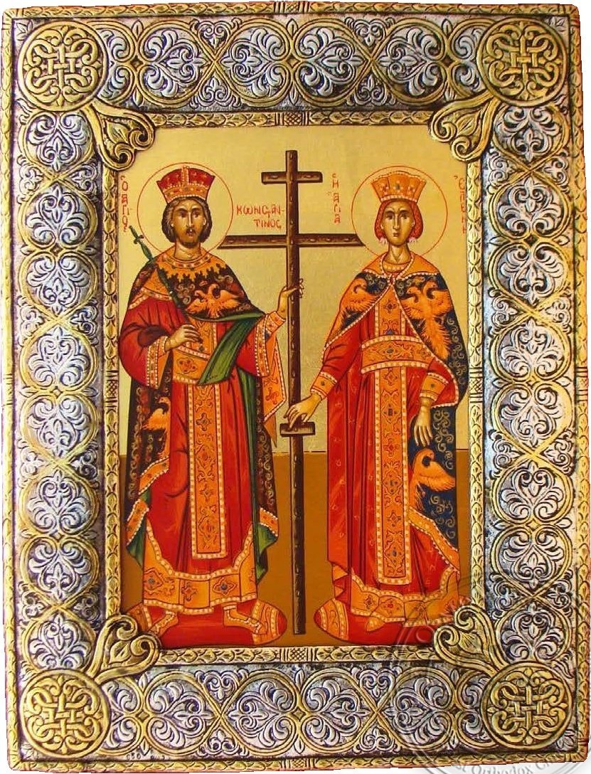 Saint Constantine and Saint Helen - Silver Gold Icon | OramaWorld.com