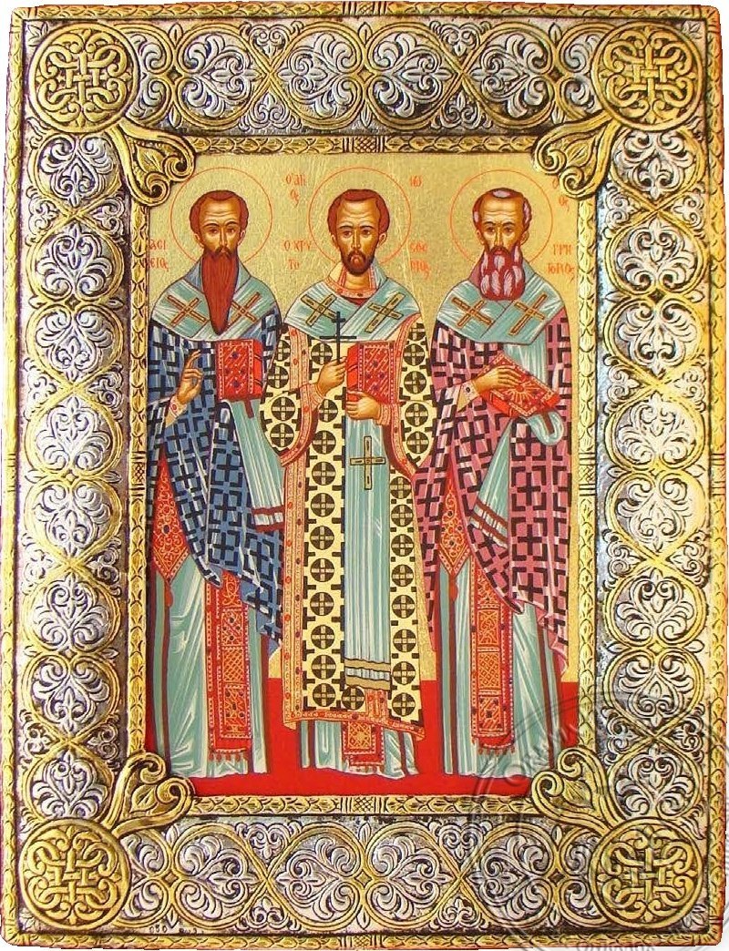 The Three Hierarchs - Silver Gold Icon | OramaWorld.com