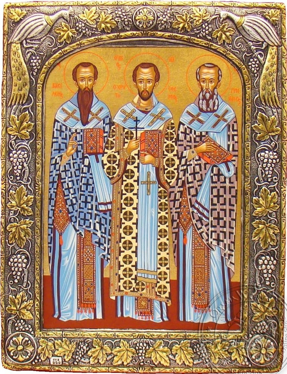 The Three Hierarchs - Silver Gold Icon | OramaWorld.com