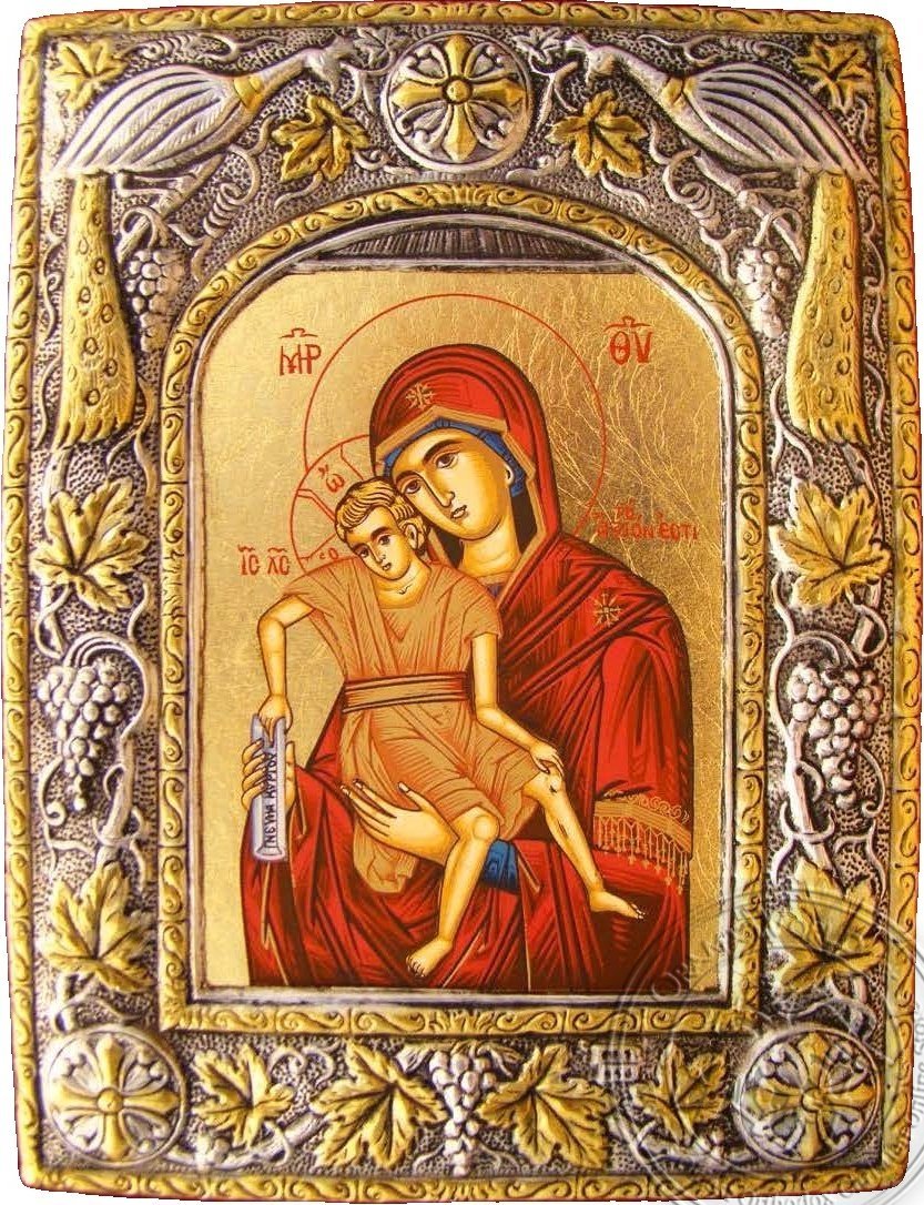 Virgin Mary Axion Estin - Silver Gold Icon | OramaWorld.com
